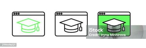 세트 라인 온라인 교육 및 졸업 아이콘은 흰색 배경에 고립되어 있습니다 모니터의 온라인 교사 웨비나 및 비디오 세미나 학습 벡터