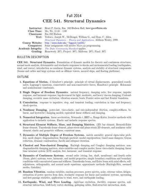 Cee 541 Structural Dynamics Fall 2014 Pdf Normal Mode Classical