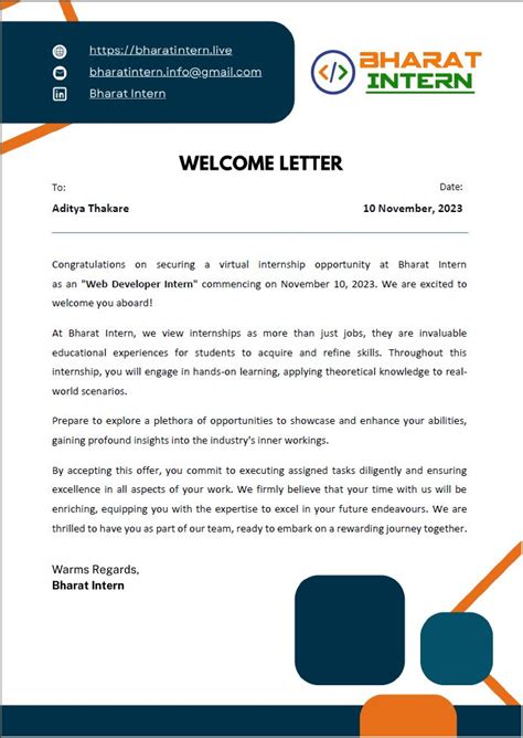 Aditya Thakare On Linkedin Webdevelopment Internship Bharatintern