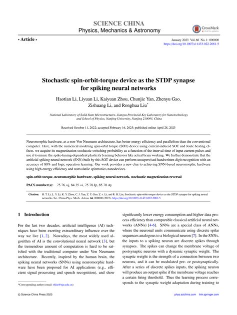 pdf stochastic spin orbit torque device as the stdp synapse for