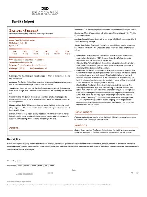 bandit sniper monsters homebrew dandd beyond pdf sniper