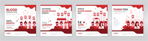 국가 헌혈자의 달 세계 헌혈자의 날 또는 기타 헌혈 프로그램을 위한 소셜 미디어 게시물 템플릿 1월에 대한 스톡 벡터 아트 및 기타 이미지 Istock
