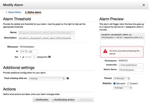 Amazon Cloudwatch Terraform Aws Cloudwatch Metric Alarm An Error Occurred Contacting The