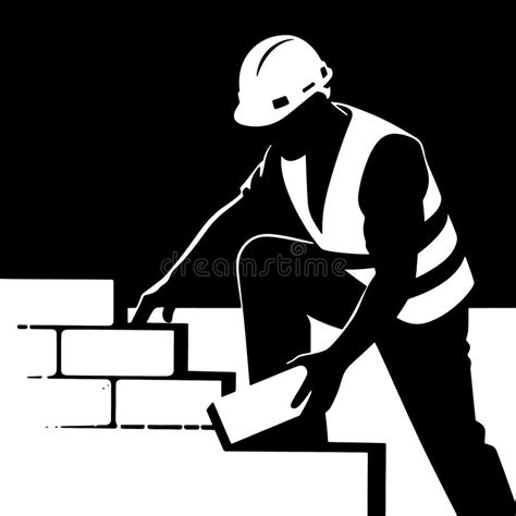 Silhouette Of Mason At Work With Trowel And Safety Helmet Stock Illustration Illustration Of