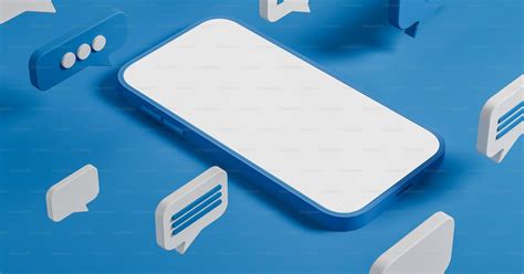 전화 표시 및 알림 문자 메시지와 함께 파란색 말풍선과 모형 복사 공간 측면 보기가 있는 화면 소셜 미디어와 온라인 채팅의 개념입니다 3d 렌더링 사진