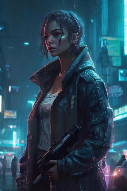 Premium Ai Image Cyberpunk Woman With Gun