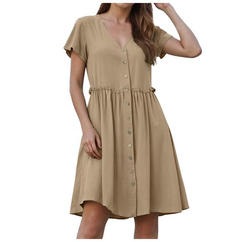 Gewsey Womens 2025 Summer Boho Button Midi Dresses Casual V Neck