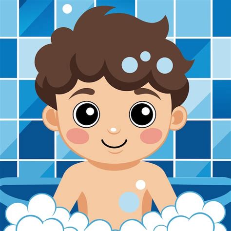Premium Vector A Boy In A Bathtub With A Blue Tile With The Words