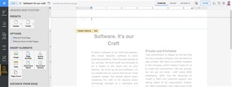 How To Set Header And Footer In Zoho Writer