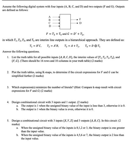 Solved Assume The Following Digital System With Four Inputs Chegg Com