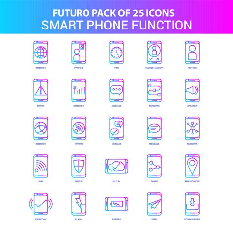 25 Blue And Pink Futuro Smart Phone Functions Icon Pack 14246228 Vector Art At Vecteezy
