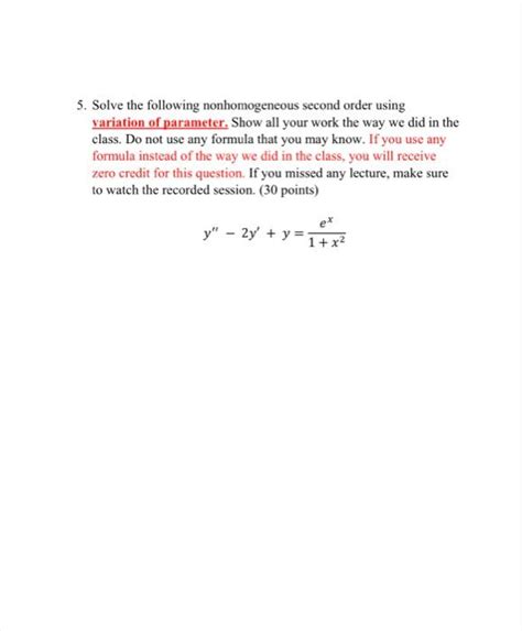 Solved 5 Solve The Following Nonhomogeneous Second Order