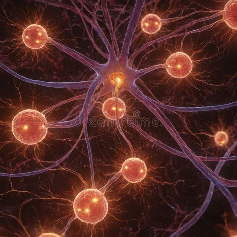 Conceptual 3d Rendering Of Glowing Neurons And Synapses Stock