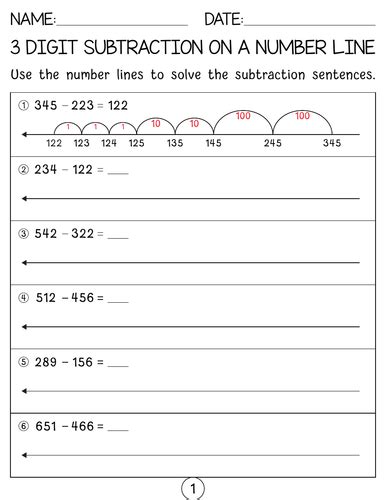 Subtracting 3 Digit Numbers On A Open Number Line Worksheets Teaching