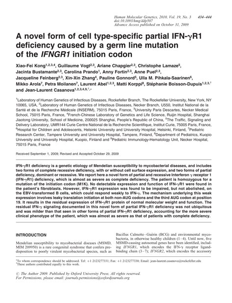 Pdf A Novel Form Of Cell Type Specific Partial Ifn R1 Deficiency