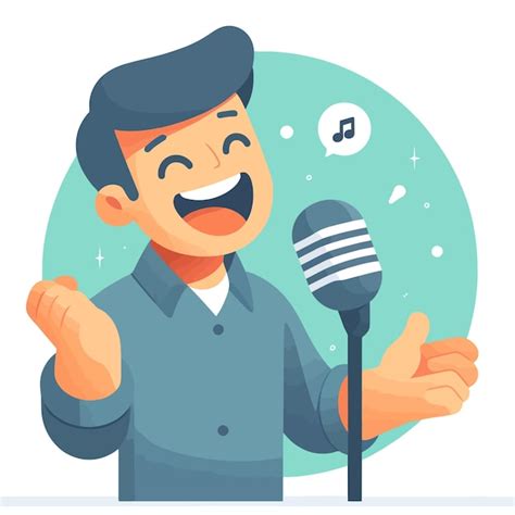 Premium Vector Man Singing Happily With A Microphone In A Flat Design