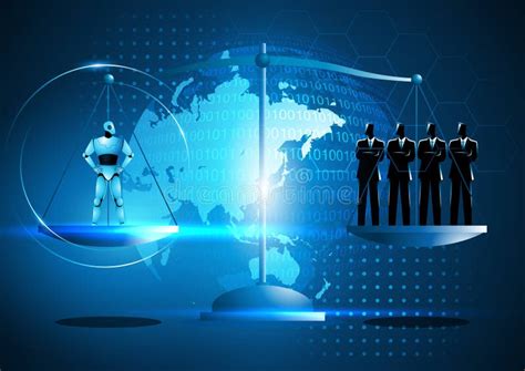 Businessman Futuristic Scale Robot Efficiency Stock Illustration