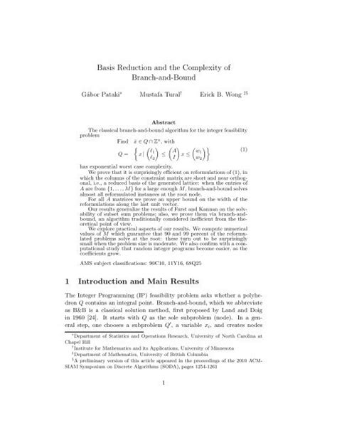Basis Reduction And The Complexity Of Branch And Bound 1