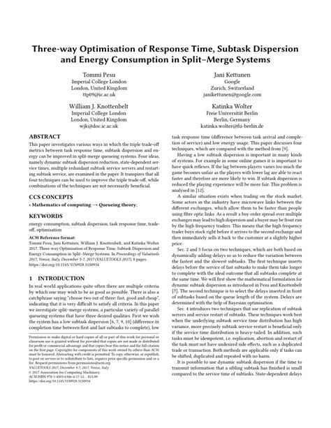 Pdf Three Way Optimisation Of Response Time Subtask Dispersion And