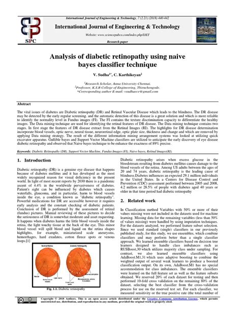 Analysis Of Diabetic Retinopathy Using Naive Bayes Classifier Technique Pdf Retina