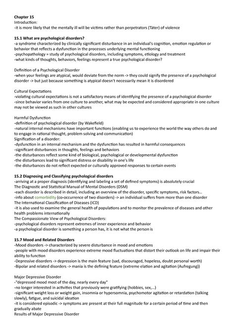 Chapter 15 These Are Notes About Psychological Disorders Chapter 15 Introduction It Is