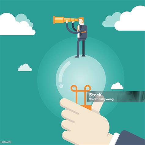 남성 사업가 및 스파이글래스 있는 전구 기업 재무와 산업에 대한 스톡 벡터 아트 및 기타 이미지 기업 재무와 산업 남자