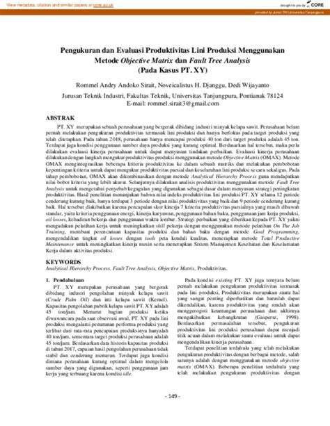 Pdf Pengukuran Dan Evaluasi Produktivitas Lini Produksi Menggunakan