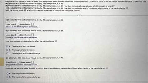 Solved A Simple Random Tample Of Tize N Is Drawn From A