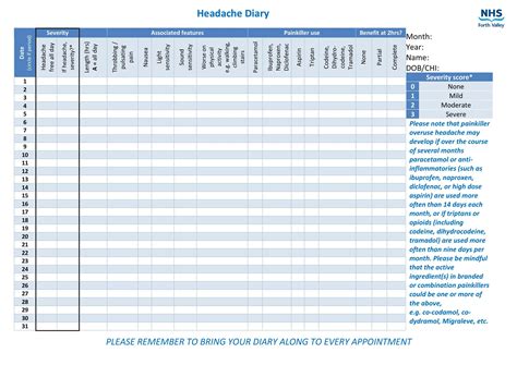 45 Free Printable Headache Diary Templates [pdf Excel]