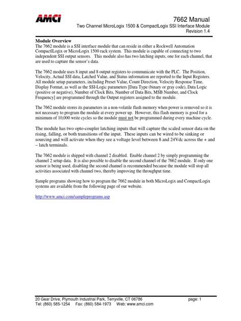 7662 Compactlogix Micrologix Ssi Interface Plc Pac Module User Manual Download Free Pdf