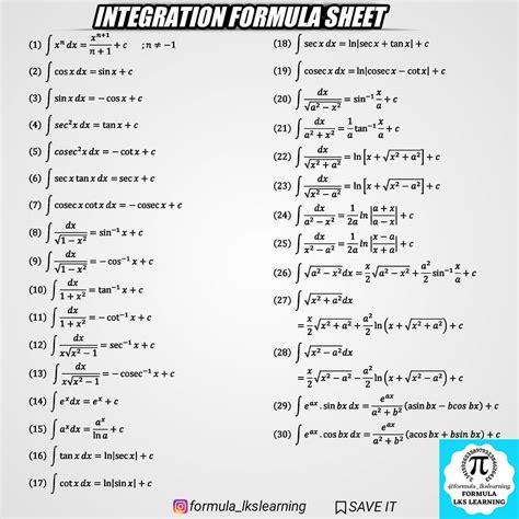 Integral Calculus Formulas
