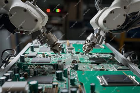 Premium Photo Precision Robotic Arms Assembling Circuit Boards