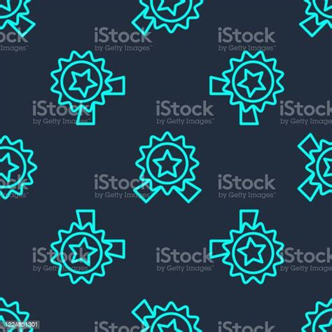 파란색 배경에 스타 아이콘 격리 원활한 패턴녹색 라인 메달 우승자 업적 사인 수상 메달 벡터 일러스트레이션 1위에 대한 스톡 벡터 아트 및 기타 이미지 Istock