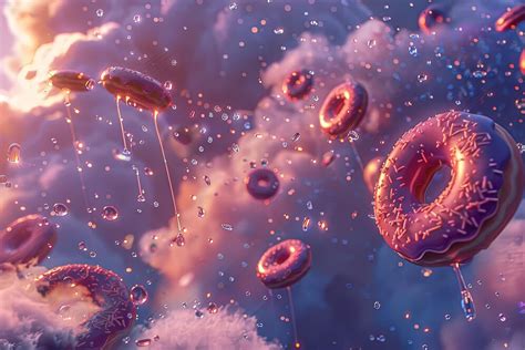 A Group Of Donuts Floating In The Sky Premium Ai Generated Image