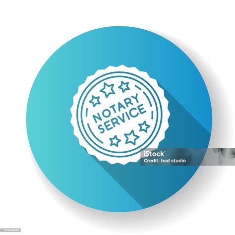 공증 서비스 스탬프 마크 블루 플랫 디자인 긴 그림자 문표 아이콘 아포스티유 및 합법화 공증 공증된 문서입니다 유효성 검사 확인 실루엣 Rgb 컬러 일러스트 개념에 대한