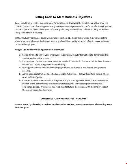 Effective Goal Setting Template For Employees Boost Productivity Performance