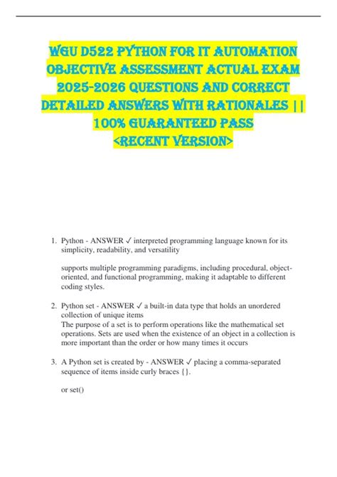 Wgu D522 Python For It Automation Objective Assessment Actual Exam
