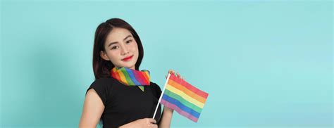 Lgbtq Girl And Pride Flag Sexy Lesbian Girl And Lgbtq Flag Standing