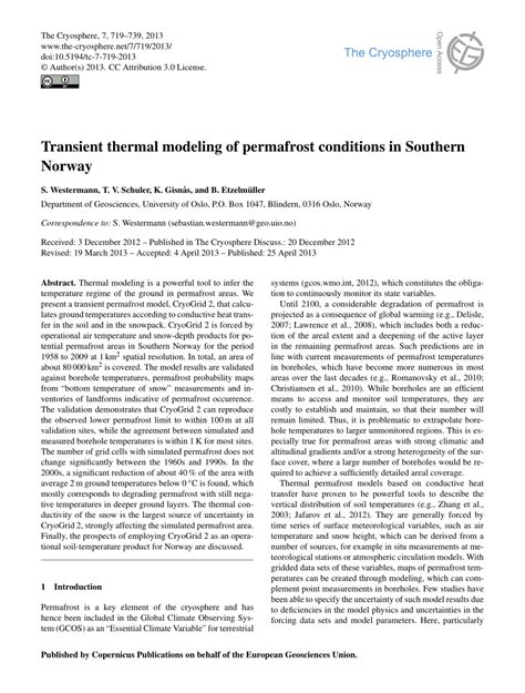 Pdf Transient Thermal Modeling Of Permafrost Conditions In Southern Norway