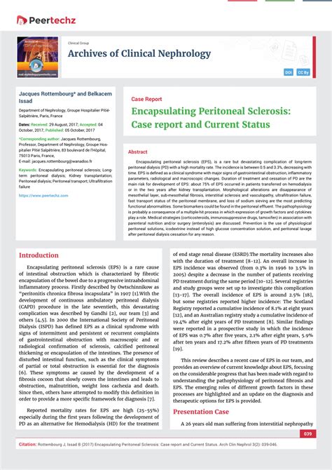 Pdf Encapsulating Peritoneal Sclerosis Case Report And Current Status