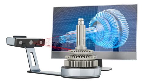 3d Scanner Scanning Of Detail With Computer Monitor 3d Rendering Stock
