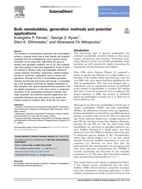 Bulk Nanobubbles Generation Methods And Potential Applications Pdf