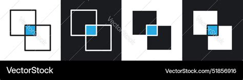 Object Intersect Icon Set In Black And White Vector Image