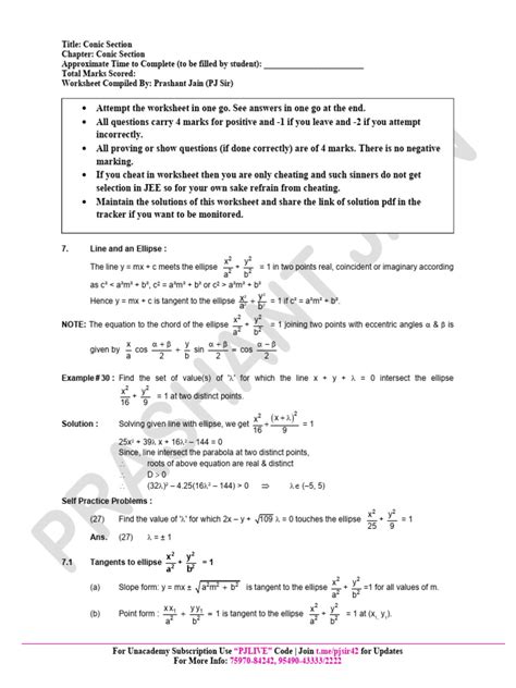 Worksheet 4 Line And Tangent Of Ellipse Download Free Pdf Ellipse Euclidean Plane Geometry