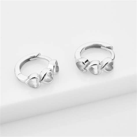 Silver Triple Heart Huggie Hoop Earrings Classy Women Collection