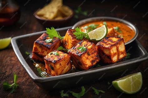 Paneer Tikka With A Rich Tangy Marinade Premium Ai Generated Image