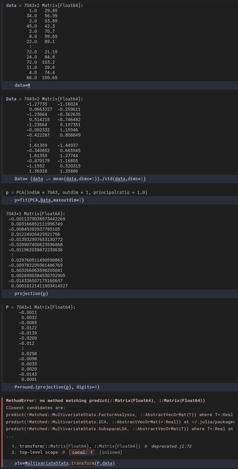 multivariatestats transform methoderror data julia programming