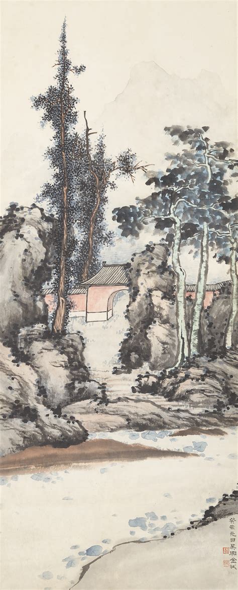 Jin Cheng 1878 1926 Landscape With Red Gate Christies