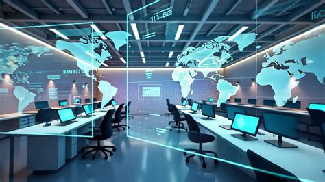 Global Network Monitoring Center Futuristic Office Space With