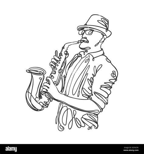 Jazz Saxophone Player In Linear Style Music Concept Vector Illustration Stock Vector Image